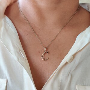 14K Solid Gold Initial C Pendant, Letter Charm - Etsy