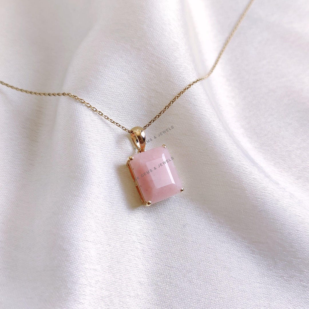 Natural Pink Opal Pendant, 14K Solid Yellow Gold Opal Pendant, Emetald ...