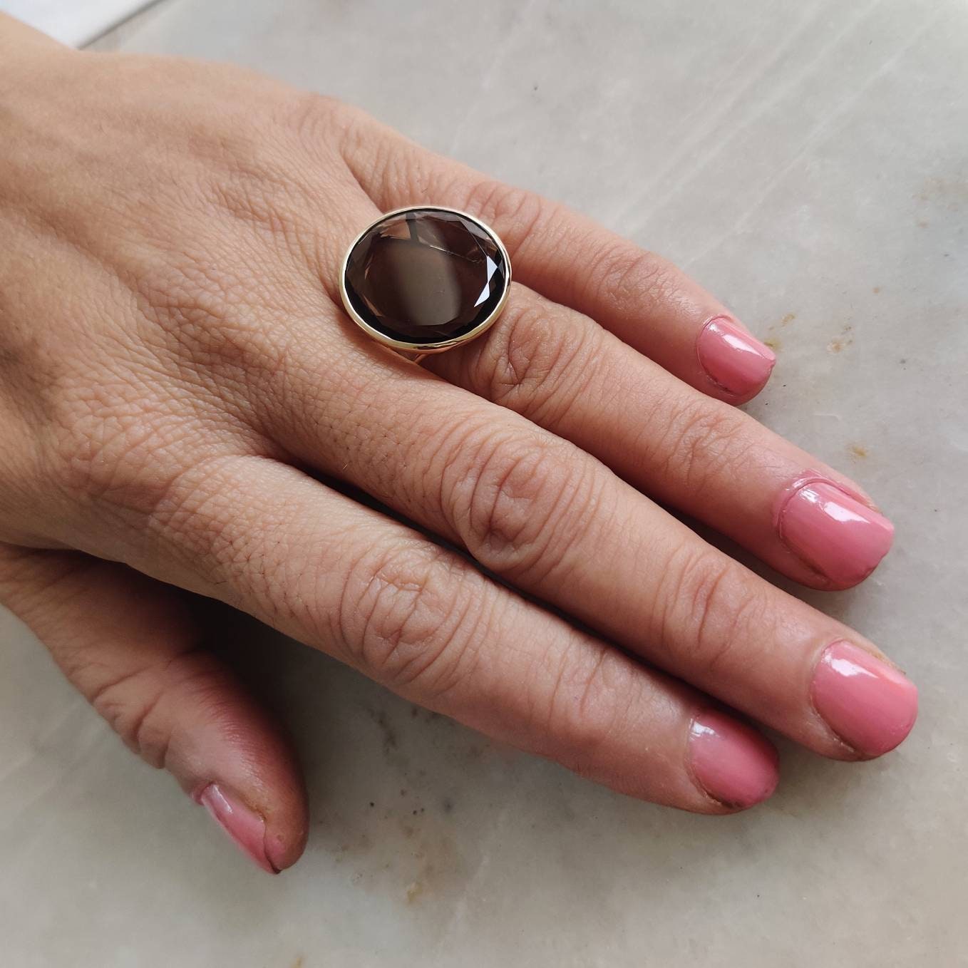 Natural Smoky Quartz Ring 14K Solid Gold Ring Smoky Quartz - Etsy