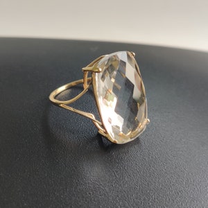 14K Yellow Solid Gold Clear Quartz Ring Natural Crystal - Etsy