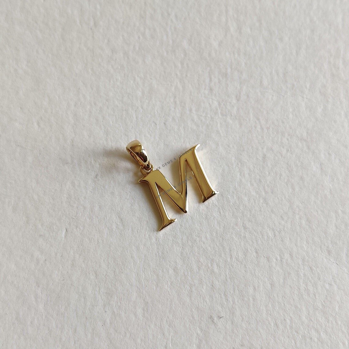 14K Solid Yellow Gold Initial M Pendant, Particular Charm - Etsy