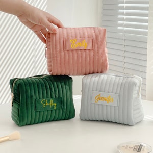 Personalized Suede Makeup Bag, Custom Velvet Cosmetic Bag, Travel ...