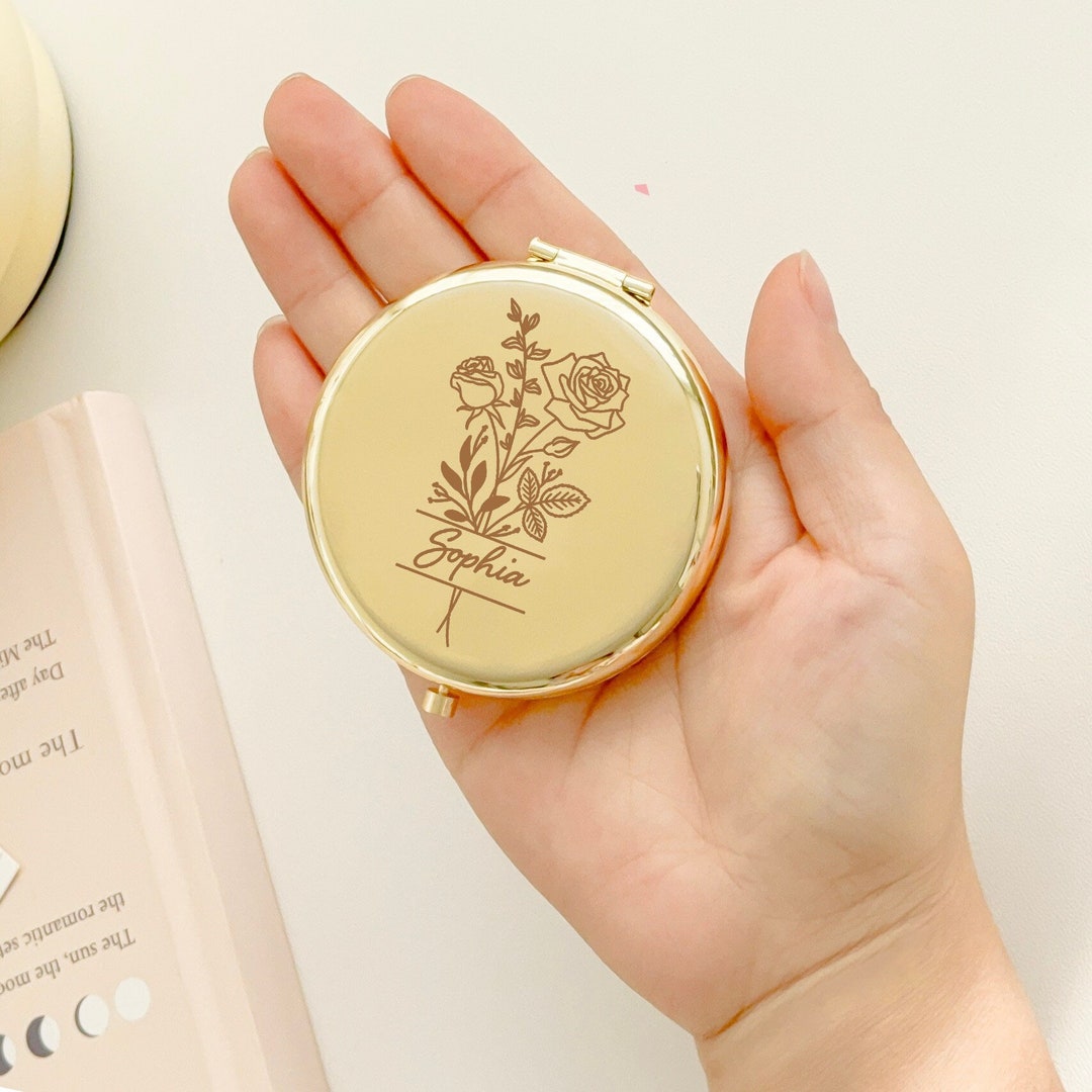 Personalized Compact Mirror With Birth Flower,bridesmaid Proposal ...