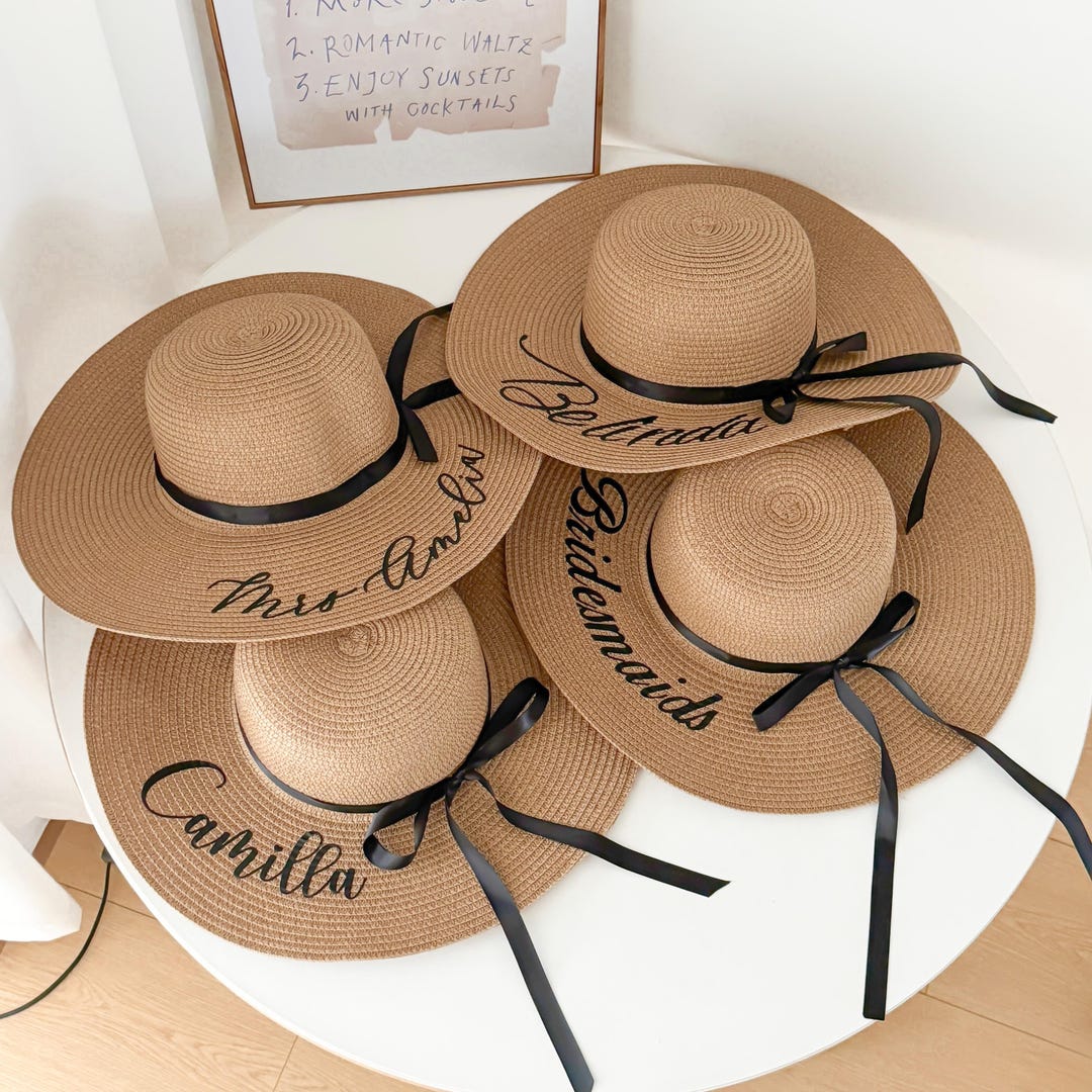 Personalize Beach Sun Hat/ Bridesmaid Gift/ Wide Brim Summer Hats/ Boho ...