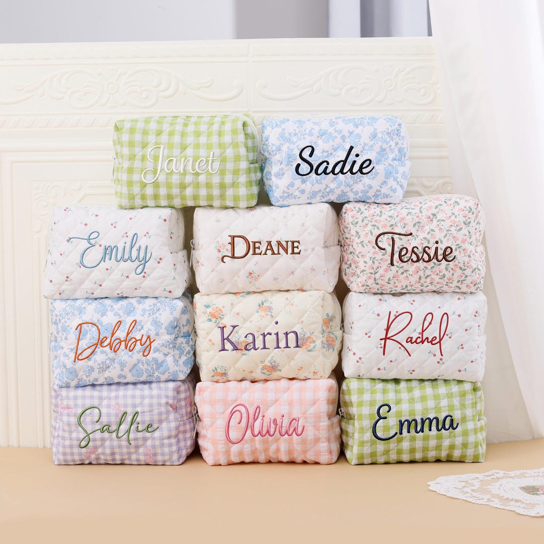 Personalized Embroidered Makeup Bag/embroidered Cosmetic Bag/ Monogram ...