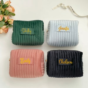 Personalized Suede Makeup Bag, Custom Velvet Cosmetic Bag, Travel ...