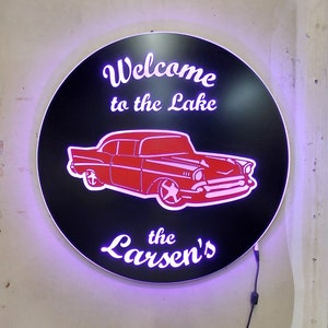 LED Lighted Garage Sign | Metal | Double Panel | Home or Business ...