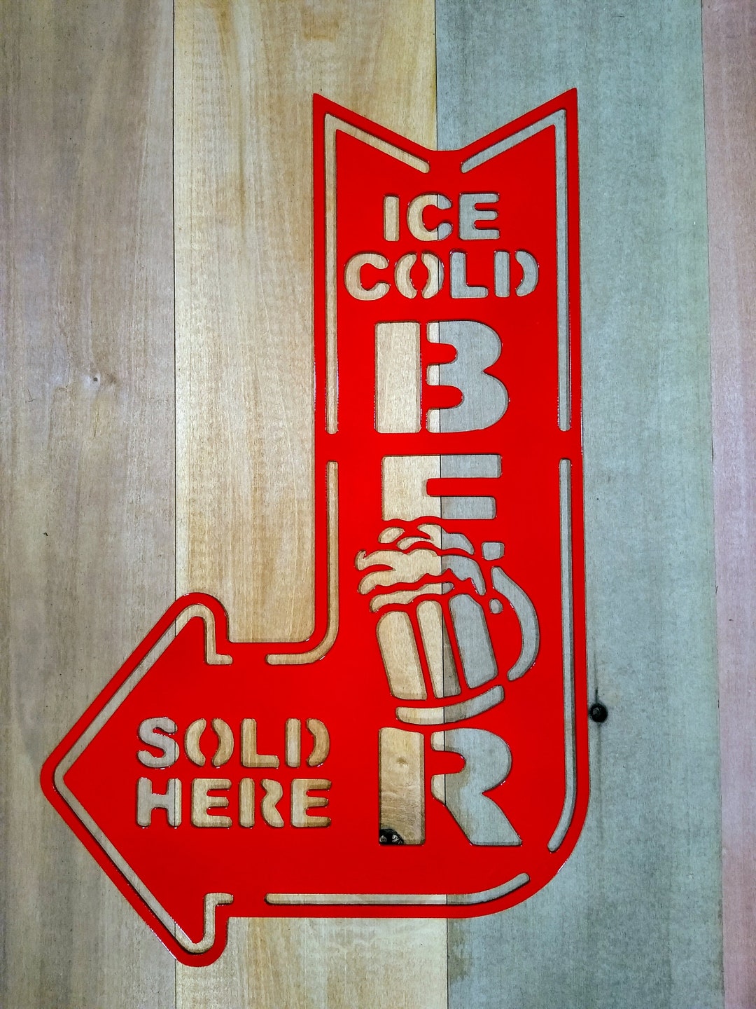 Ice Cold Beer Sign: Metal Bar Decor, Man Cave Sign - Etsy