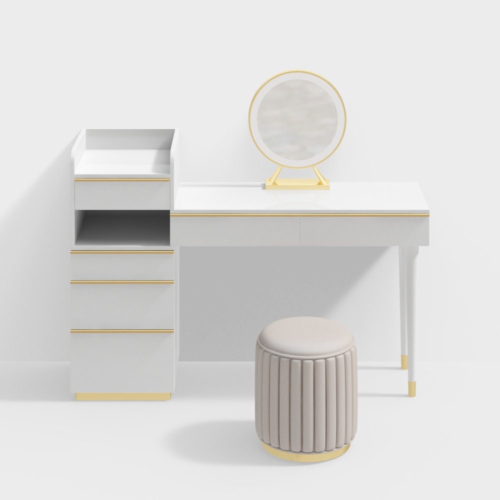 Included is an Off-white Makeup Vanity Set, Dressing Table, Cabinet ...