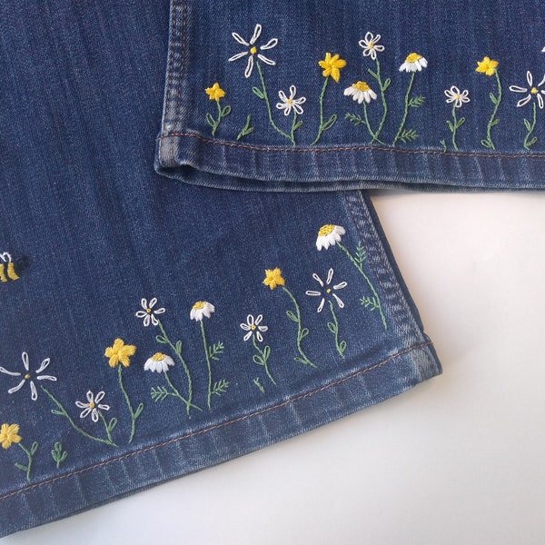 Embroidered Jeans - Etsy