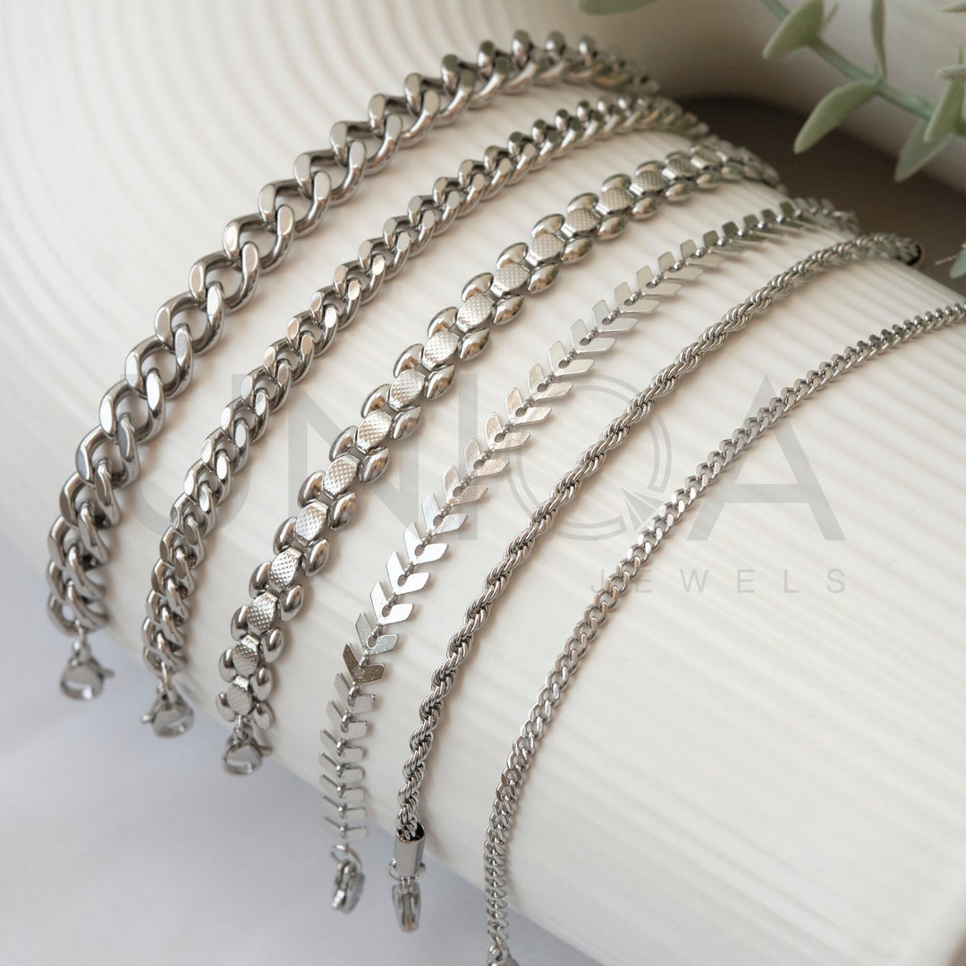 Stainless Steel Chain Bracelet: Stackable Curb, Rope Style - Gift ...