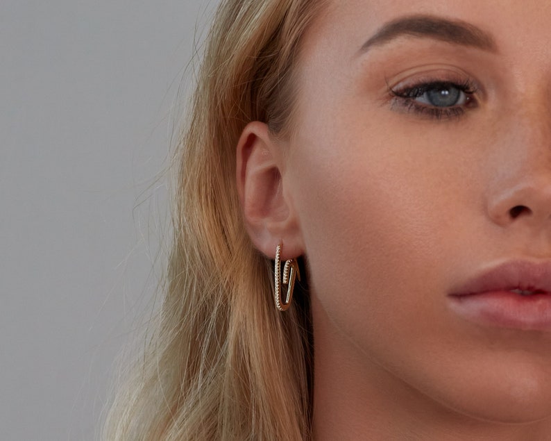 Paper Clip Earrings Paperclip Hoops Gold Clip Earrings Cz | Etsy