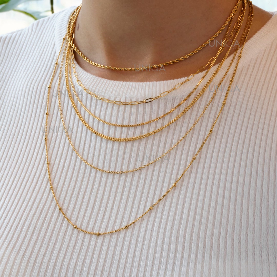 Gold Layering Necklace: Dainty Paperclip Chain, Waterproof Jewelry - Etsy