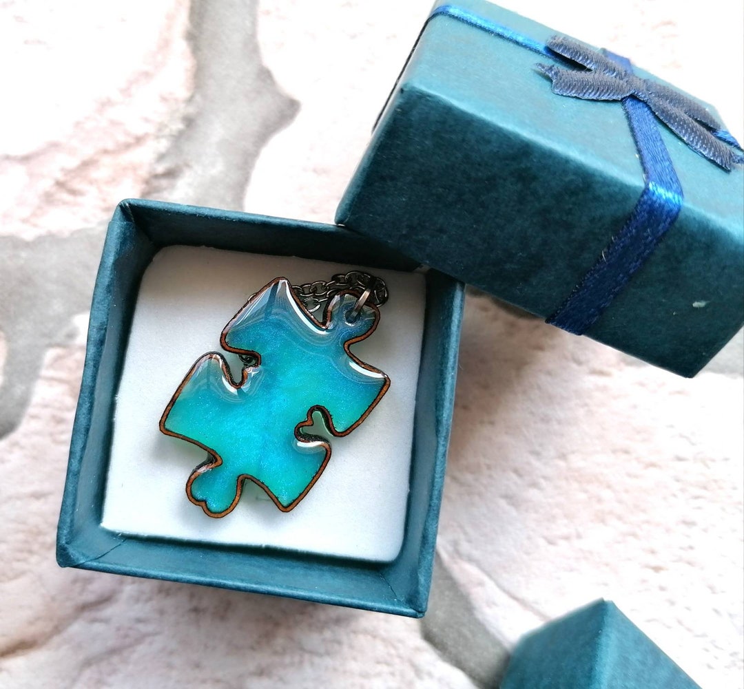 Handmade Wooden and Resin Puzzle Piece Pendant, Handmade Wooden and ...
