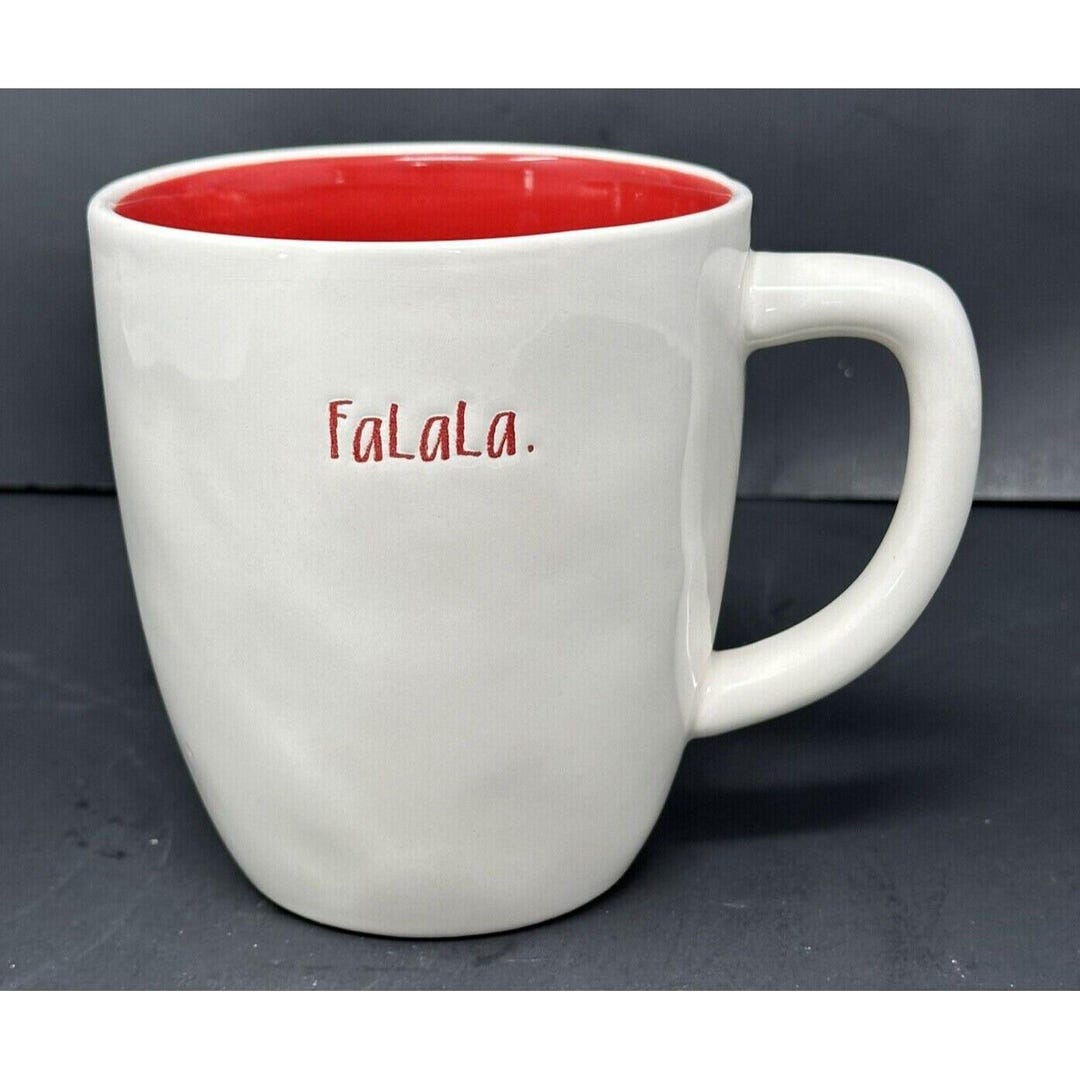 RAE DUNN FALALA White Coffee Mug Stem Font Red Interior 20 Oz Christmas ...