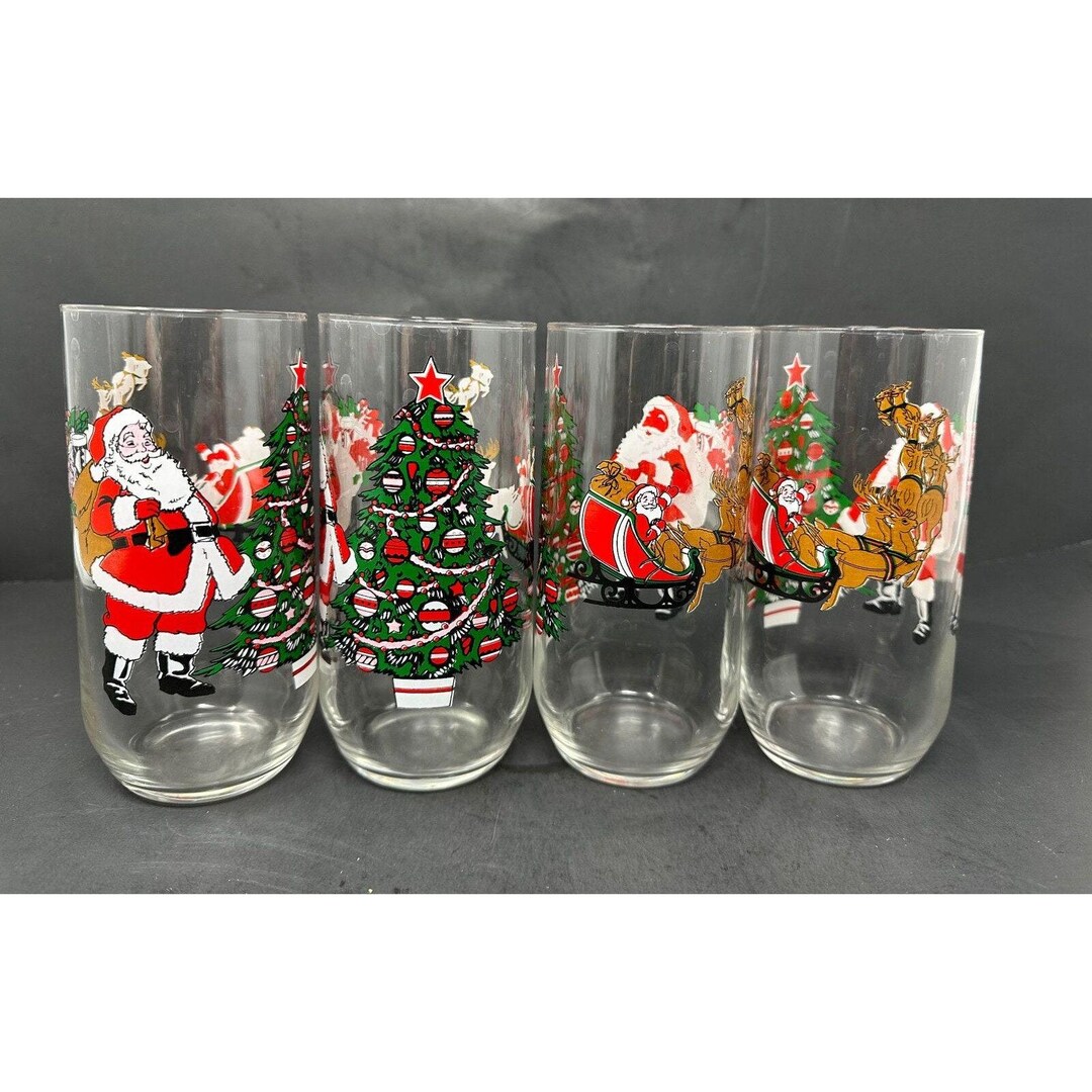 LUMINARC DURAND Santa Cooler Tumbler Glasses, Set of 4, 16 Oz Christmas ...