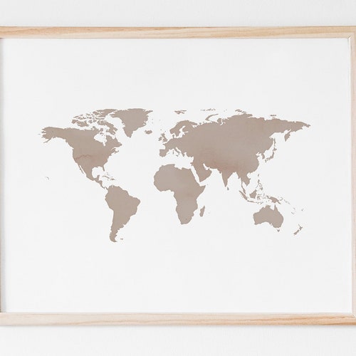Beige World Map Print Travel Print Travel Decor Wanderlust - Etsy