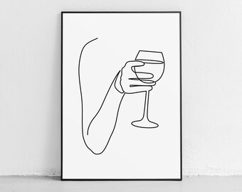 Wine Print Fine Line Drinks Cheers Bar Cart Prints Kitchen | Etsy