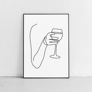 Wine Print Fine Line Drinks Cheers Bar Cart Prints Kitchen - Etsy