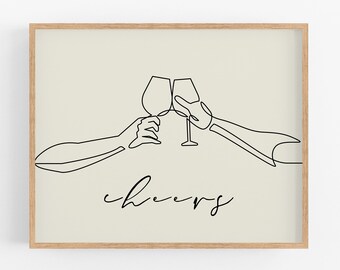 Wine Print Fine Line Drinks Cheers Bar Cart Prints Kitchen | Etsy