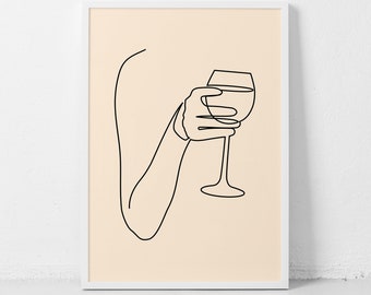 Wine Print Fine Line Drinks Cheers Bar Cart Prints Kitchen | Etsy