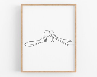 Wine Print Fine Line Drinks Cheers Bar Cart Prints Kitchen | Etsy