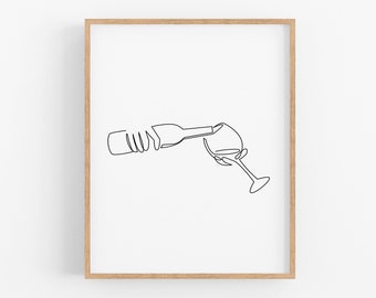Wine Print Fine Line Drinks Cheers Bar Cart Prints Kitchen | Etsy