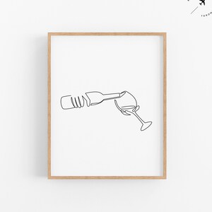 Wine Print Fine Line Drinks Cheers Bar Cart Prints Kitchen - Etsy