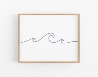 Wave Print, Fine Line Print, Digital Download, Minimal Printable, Wall ...