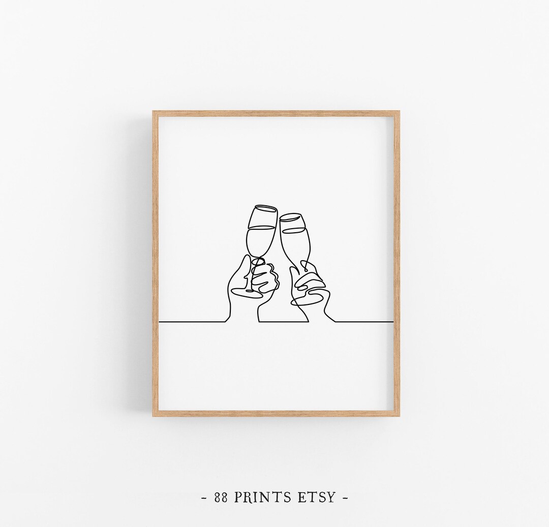 Fine Line Cheers Print Fine Line Drinks Art Cheers Art Bar - Etsy