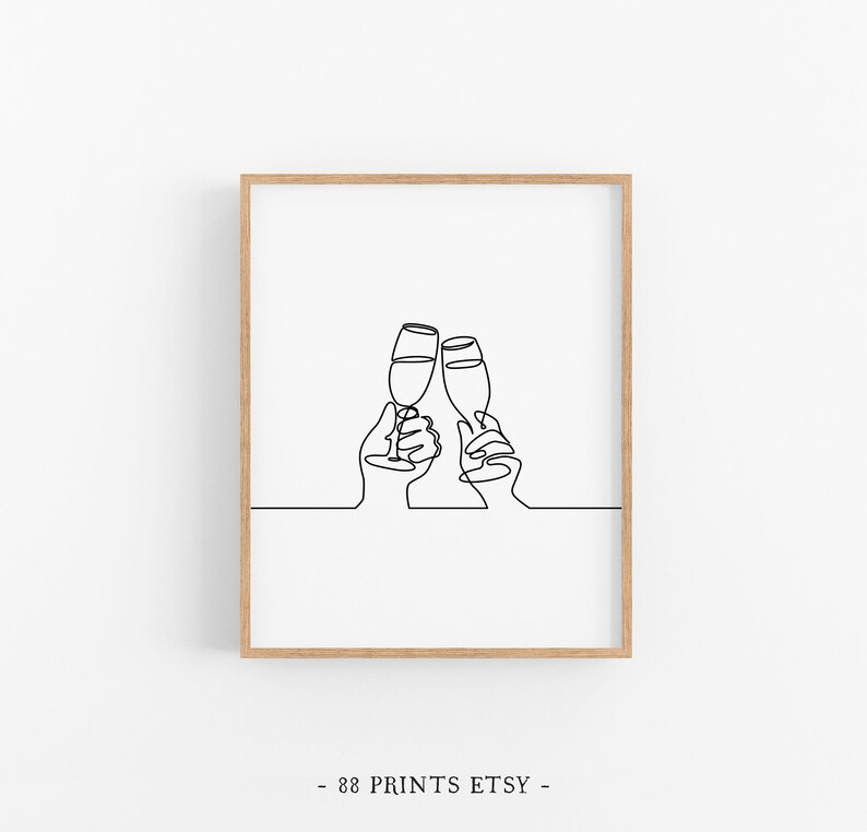 Fine Line Cheers Print Fine Line Drinks Art Cheers Art Bar - Etsy