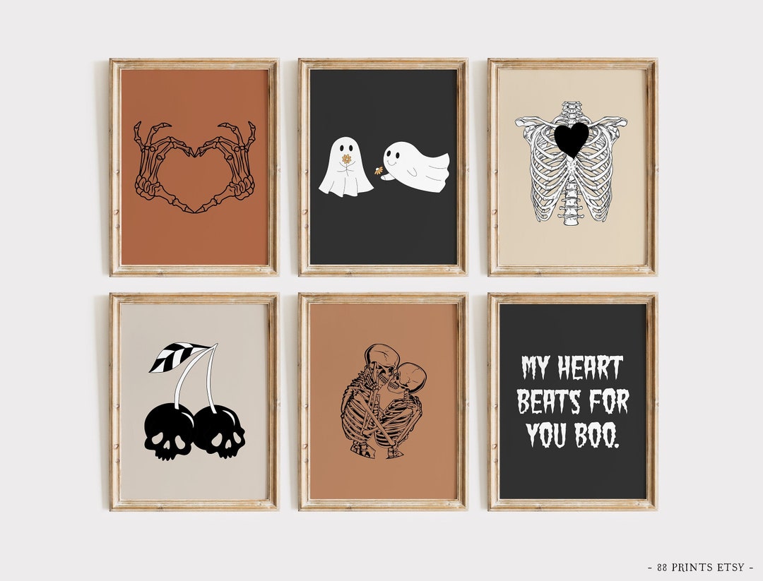 Romantic Halloween Set of 6 Prints, Halloween Wall Art, Halloween ...