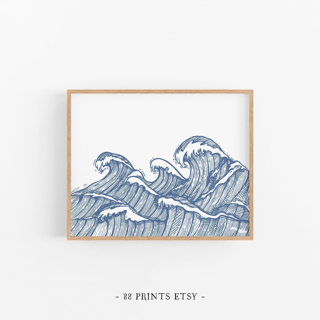Wave Print, Fine Line Print, Digital Download, Printable Art, Gift for ...