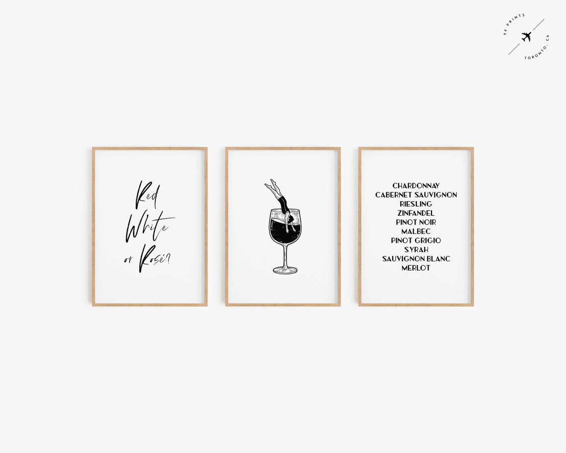 Retro Wine Print Fine Line Wine Art Bar Cart Prints Kitchen - Etsy Canada