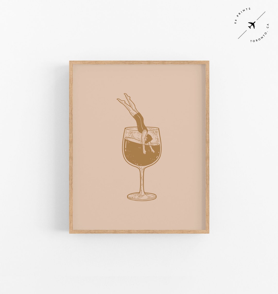 Retro Wine Print, Fine Line Wine Art, Bar Cart Prints, Kitchen Art ...