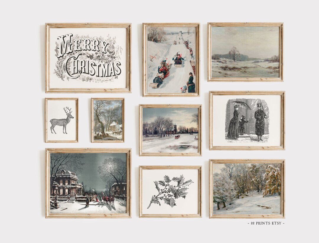 Vintage Christmas Prints Set of 10, Vintage Christmas Decorations ...