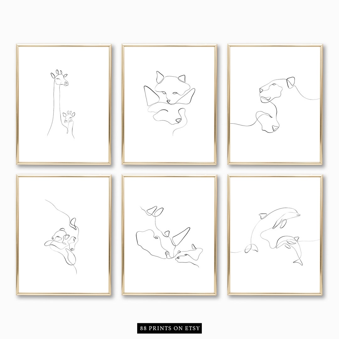 Set of 6 Nursery Wall Art, Nursery Printables, Animal Print Line ...