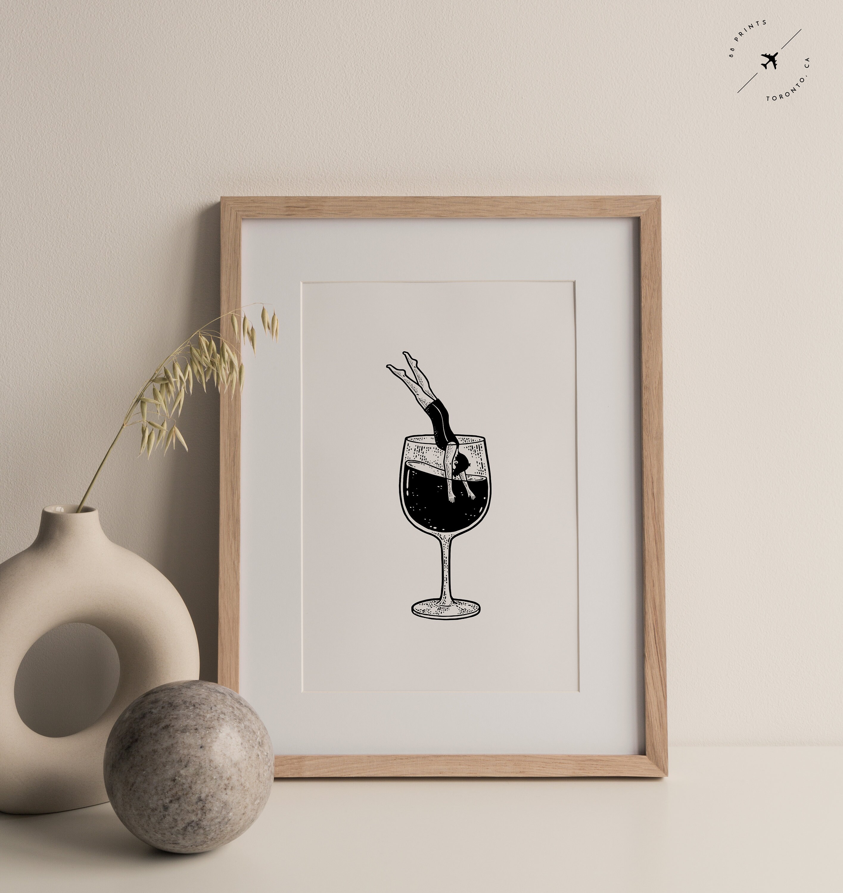 Retro Wine Print Fine Line Wine Art Bar Cart Prints Kitchen - Etsy