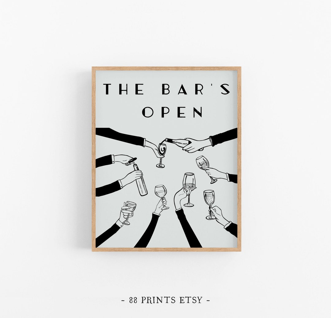 The Bar's Open Print, Art Deco Bar Prints, Retro Bar Prints, Bar Cart ...