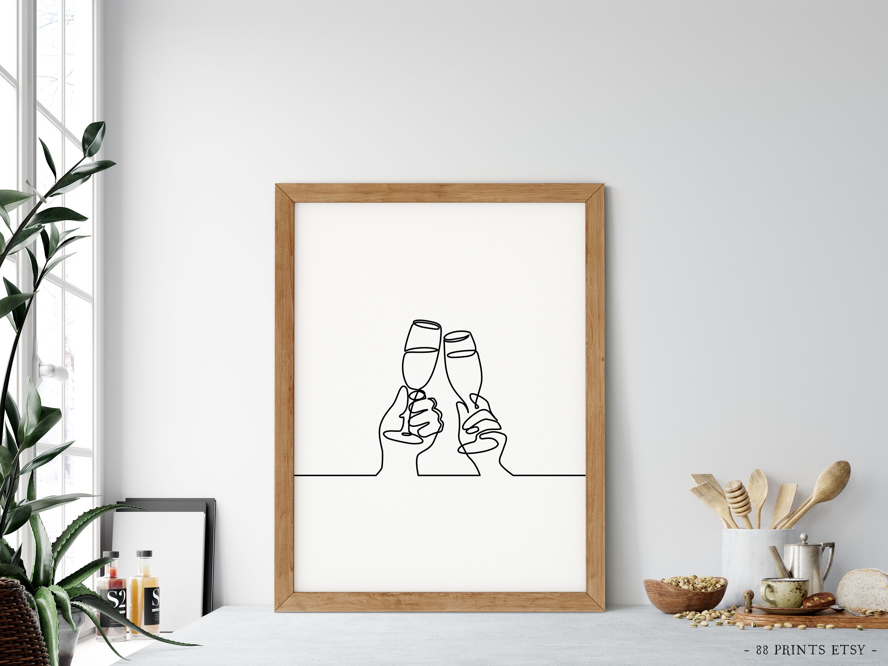 Fine Line Cheers Print Fine Line Drinks Art Cheers Art Bar - Etsy
