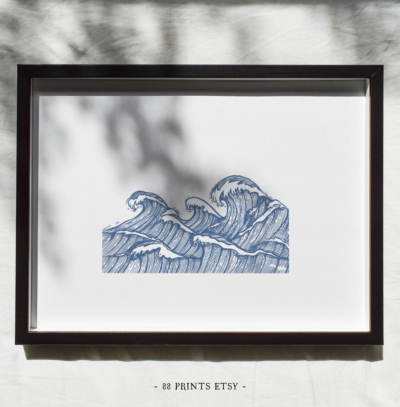 Wave Print Fine Line Print Digital Download Printable Art - Etsy