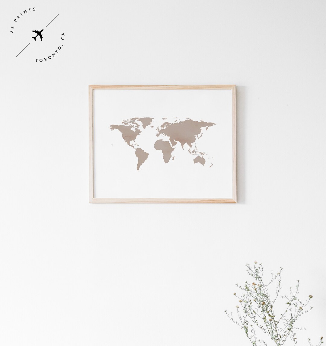 Beige World Map Print, Travel Print, Travel Decor, Wanderlust Print ...