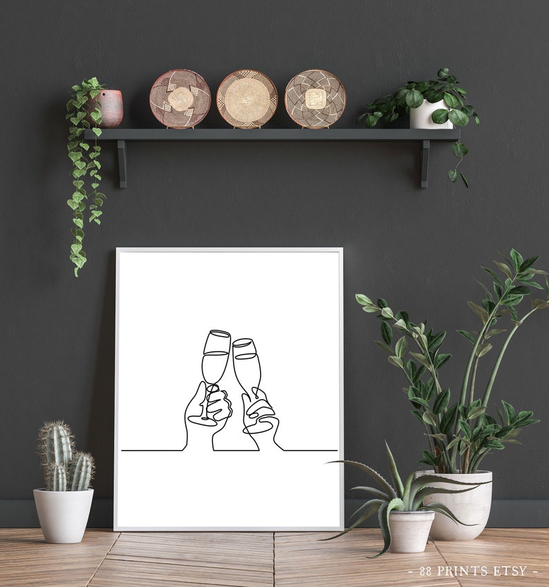 Fine Line Cheers Print Fine Line Drinks Art Cheers Art Bar - Etsy