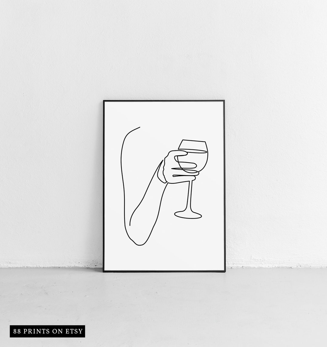 Wine Print Fine Line Drinks Cheers Bar Cart Prints Kitchen - Etsy