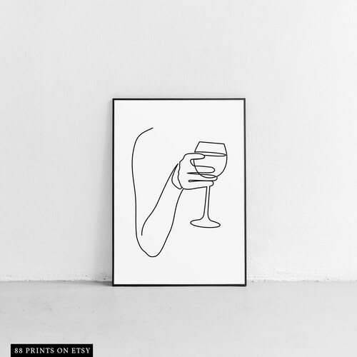 Wine Print Fine Line Drinks Cheers Bar Cart Prints Kitchen - Etsy