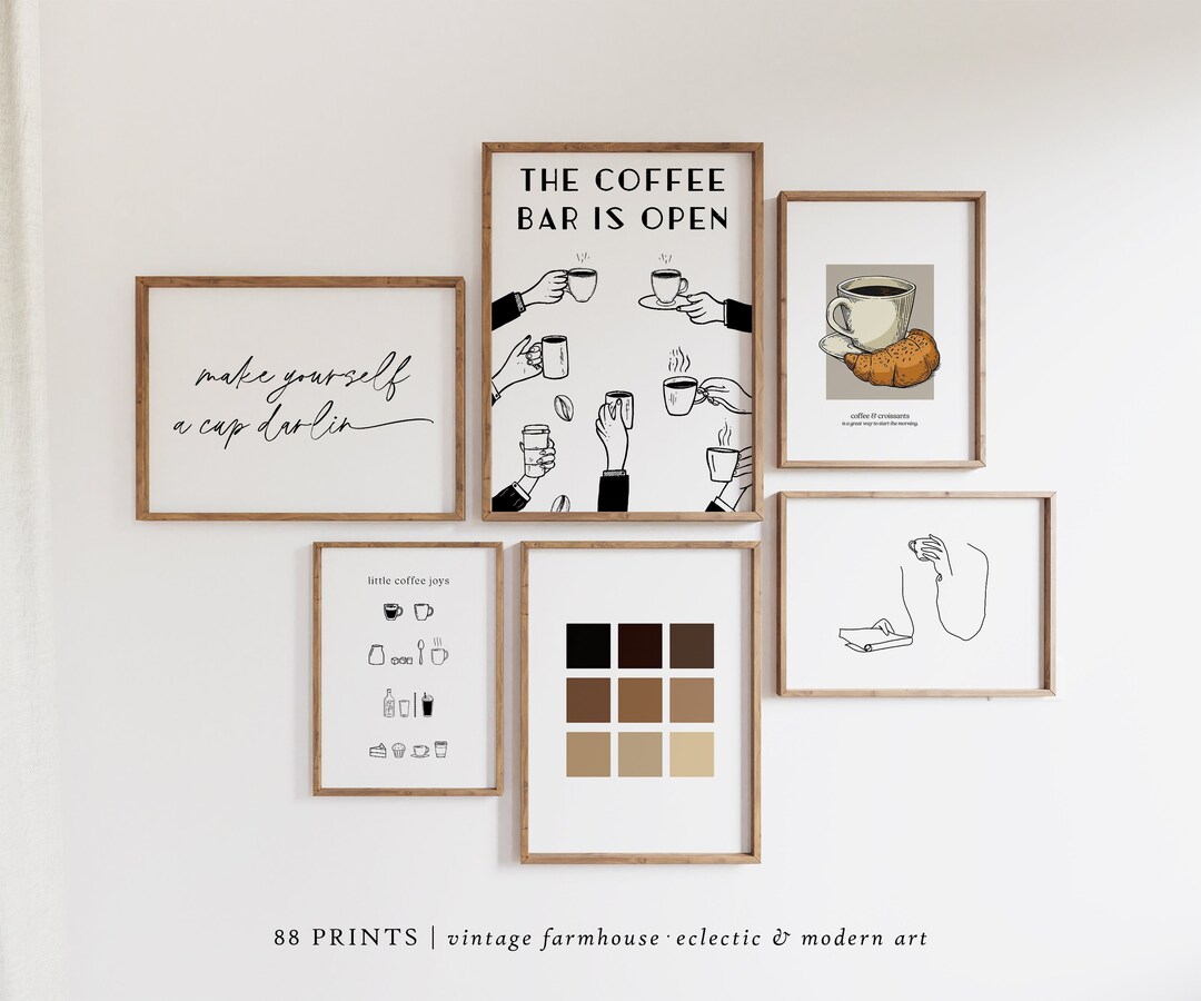 Coffee Gallery Wall Set of 6 Prints, Coffee Prints, Abstract Coffee Art ...