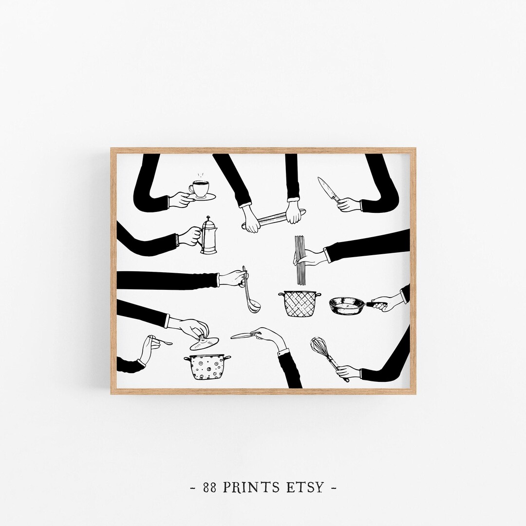 Cooking Hands Print, Chef Print, Chef Art, Fun Kitchen Art, Modern ...