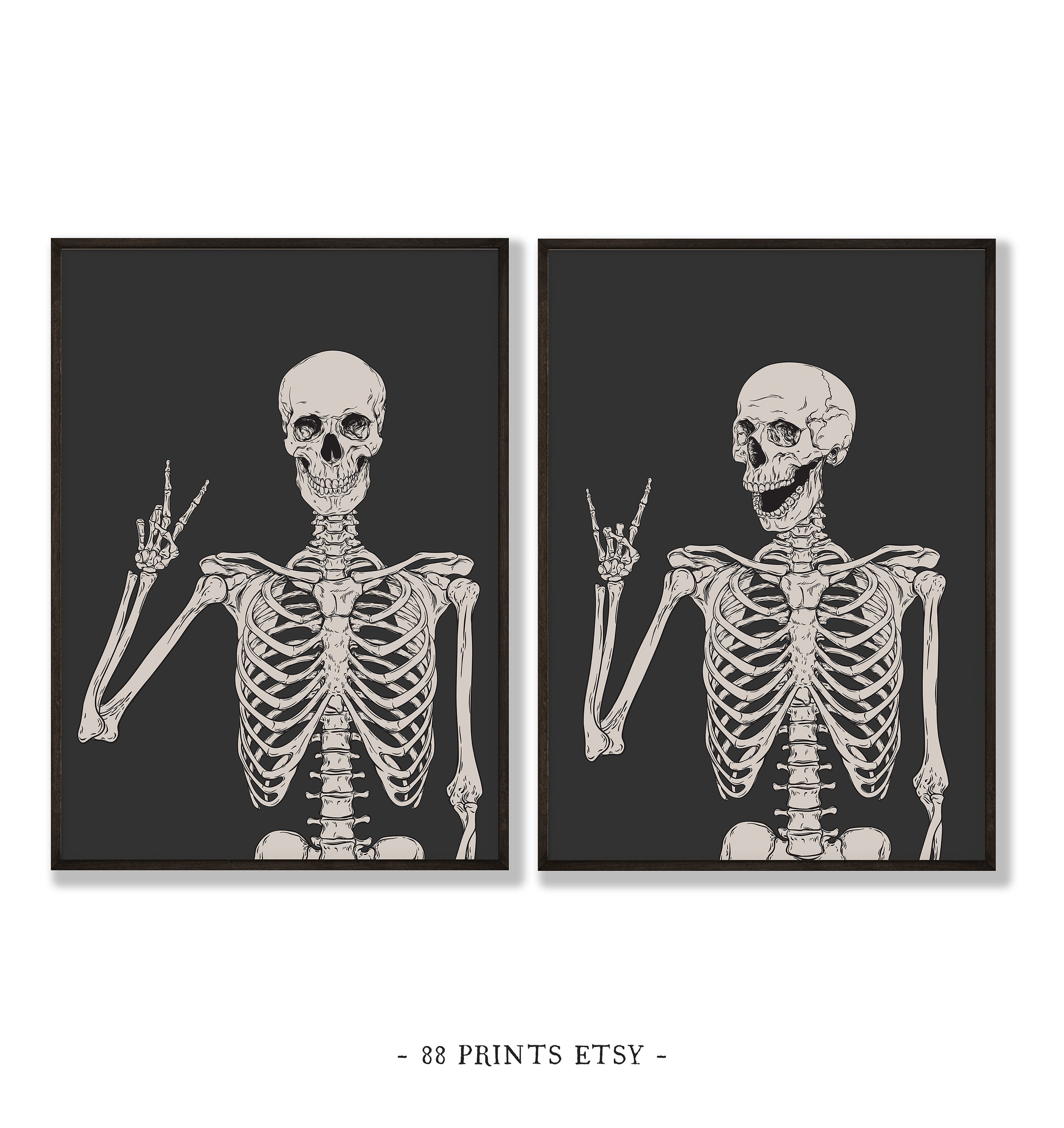 Skeleton Set of 2 Halloween Prints Halloween Wall Art | Etsy