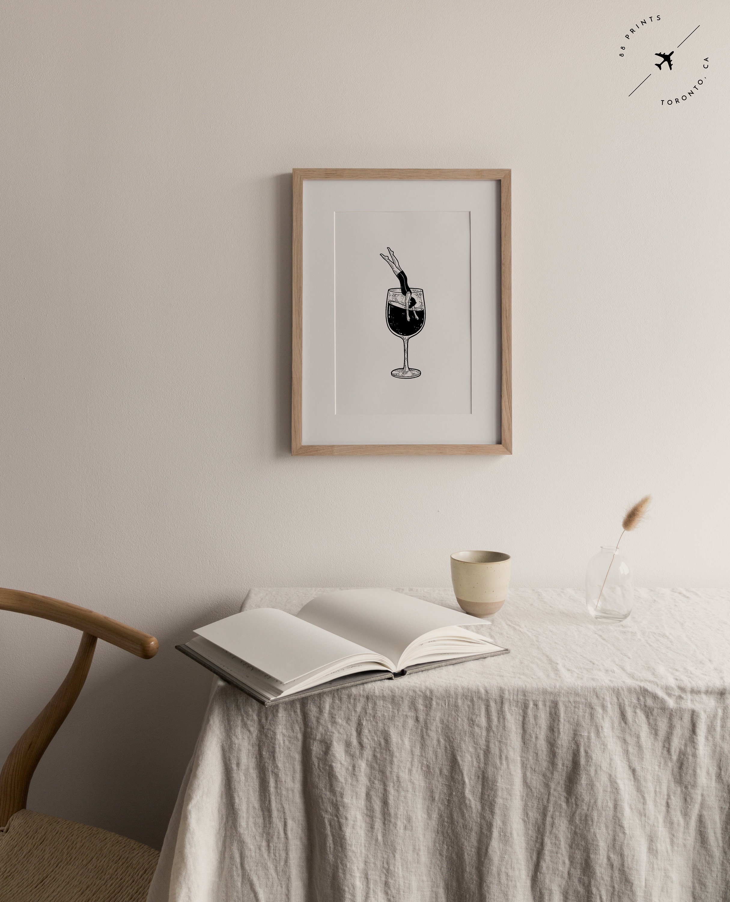 Retro Wine Print Fine Line Wine Art Bar Cart Prints Kitchen - Etsy