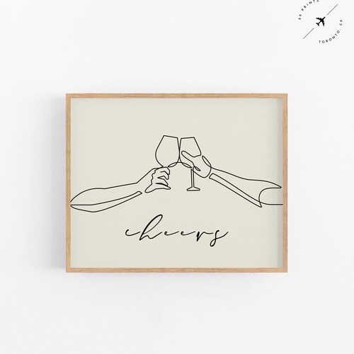 Wine Print Fine Line Drinks Cheers Bar Cart Prints Kitchen - Etsy